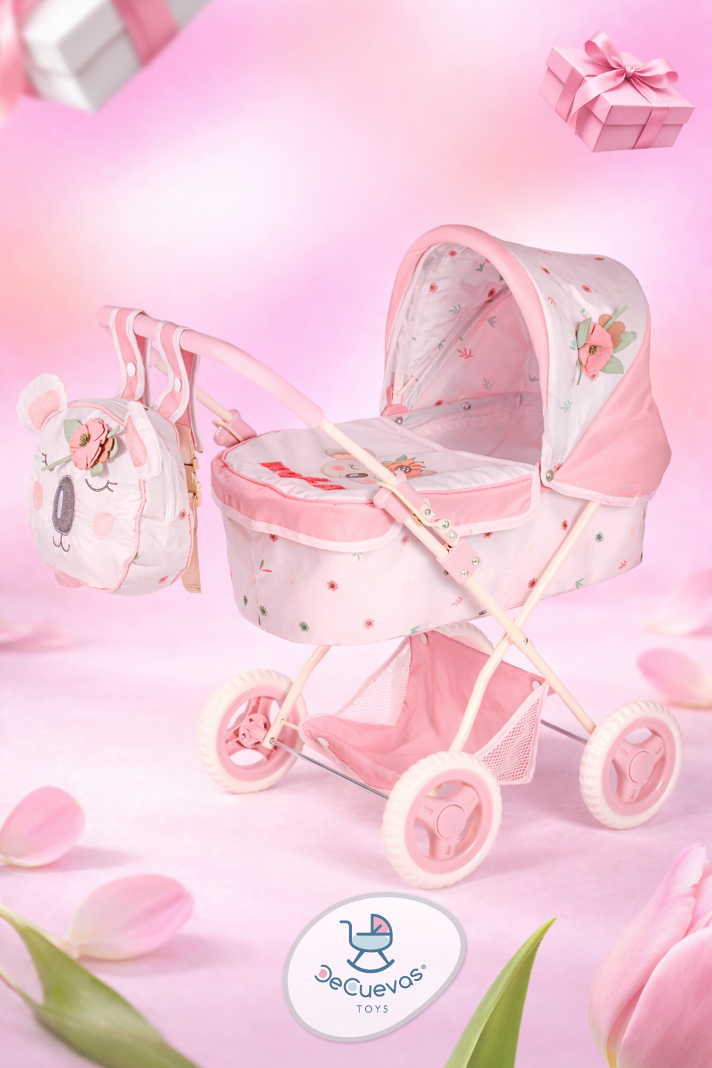 Коляска для кукол люлька с сумкой DeCuevas Toys, высота ручки 60 см, серия "Коала" 85079