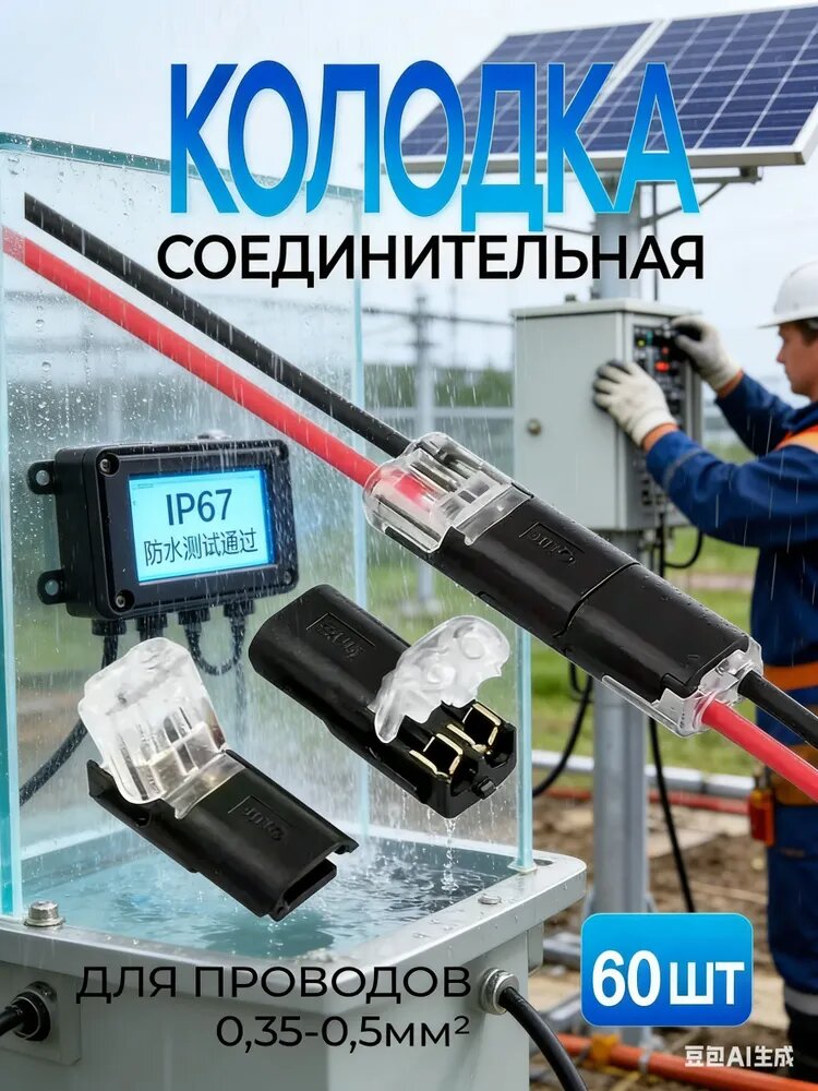 Клеммы для проводов проходные 2-х контактные соединительные, Двухпроводной быстроразъемный соединитель D2,60 шт кабельных клемм (30 пар)