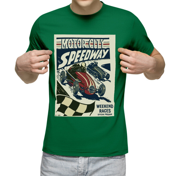 Мужская футболка «Vintage Motor City Speedway» (зеленый, XL)