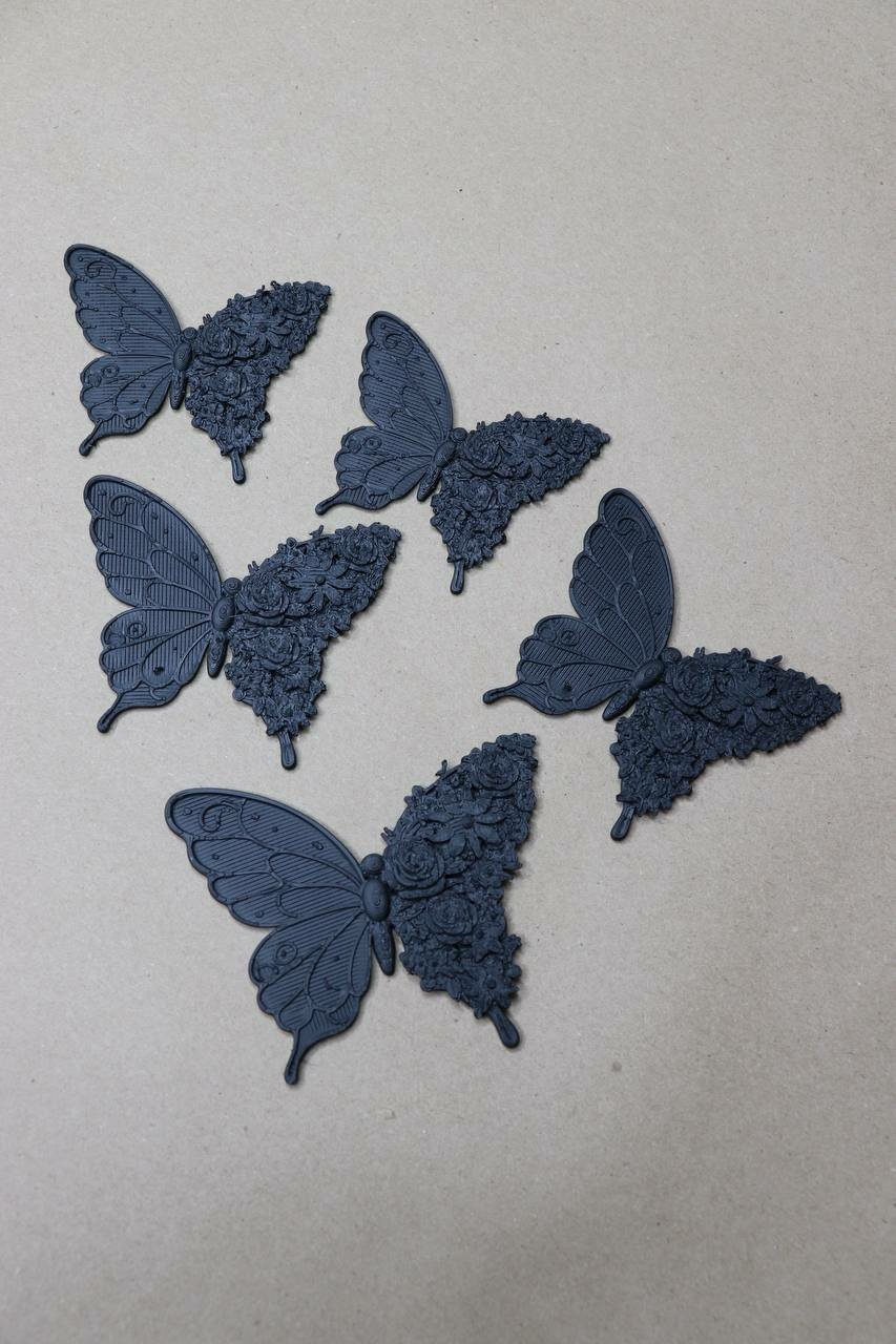 Наклейка объемная бабочки 3D набор интерьерных наклеек с цветами, черные