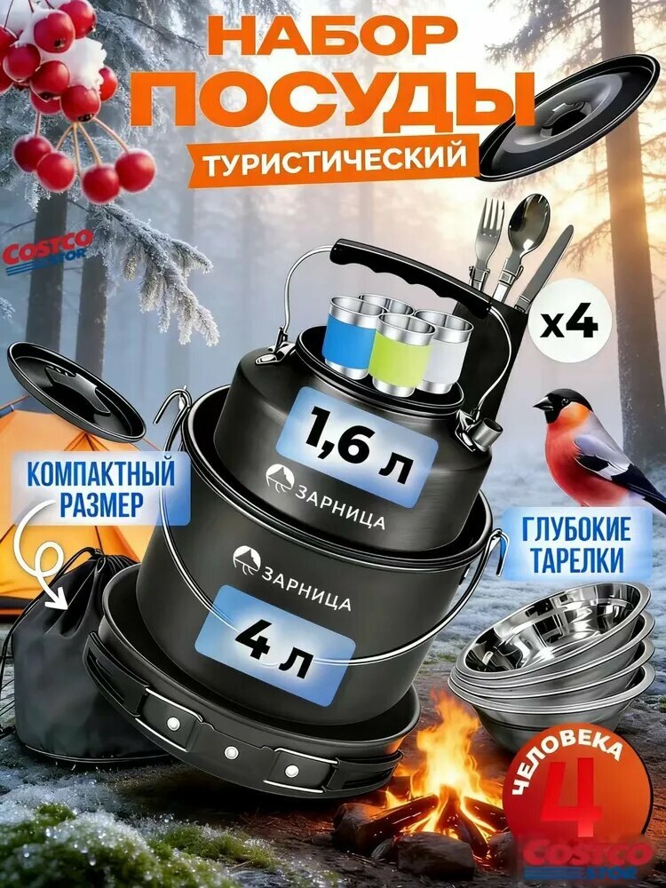 Туристический набор посуды для похода, пикника, костра на 4 персоны