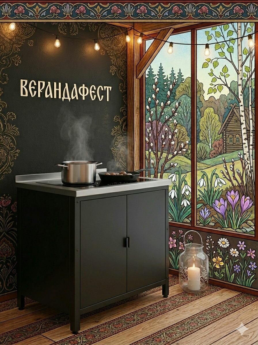 VERANDA: Садовая Кухня - Модуль для Электро Плиты, 4 Конфорки - Уличная Модульная Кухня
