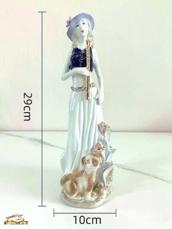 Статуэтка Цвет товара, высота 29 см, белый фарфор, фигурка девушки с собакой