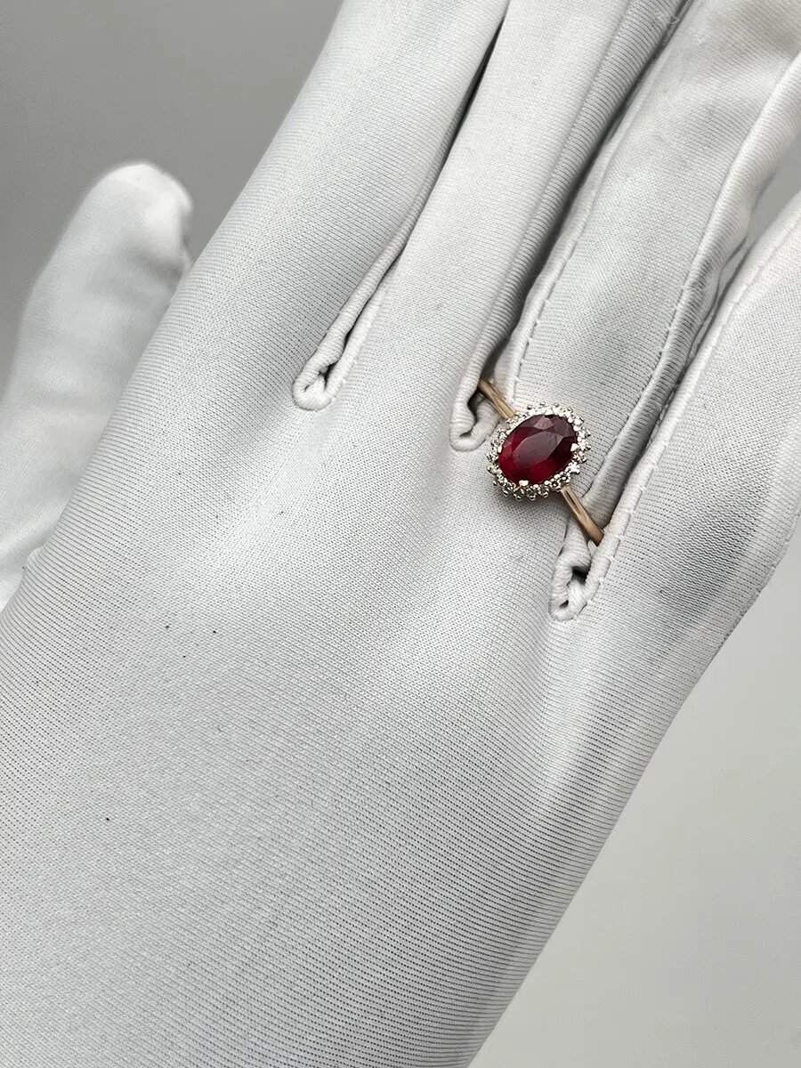 Кольцо, красное золото, 585 проба, рубин, бриллиант выращенный