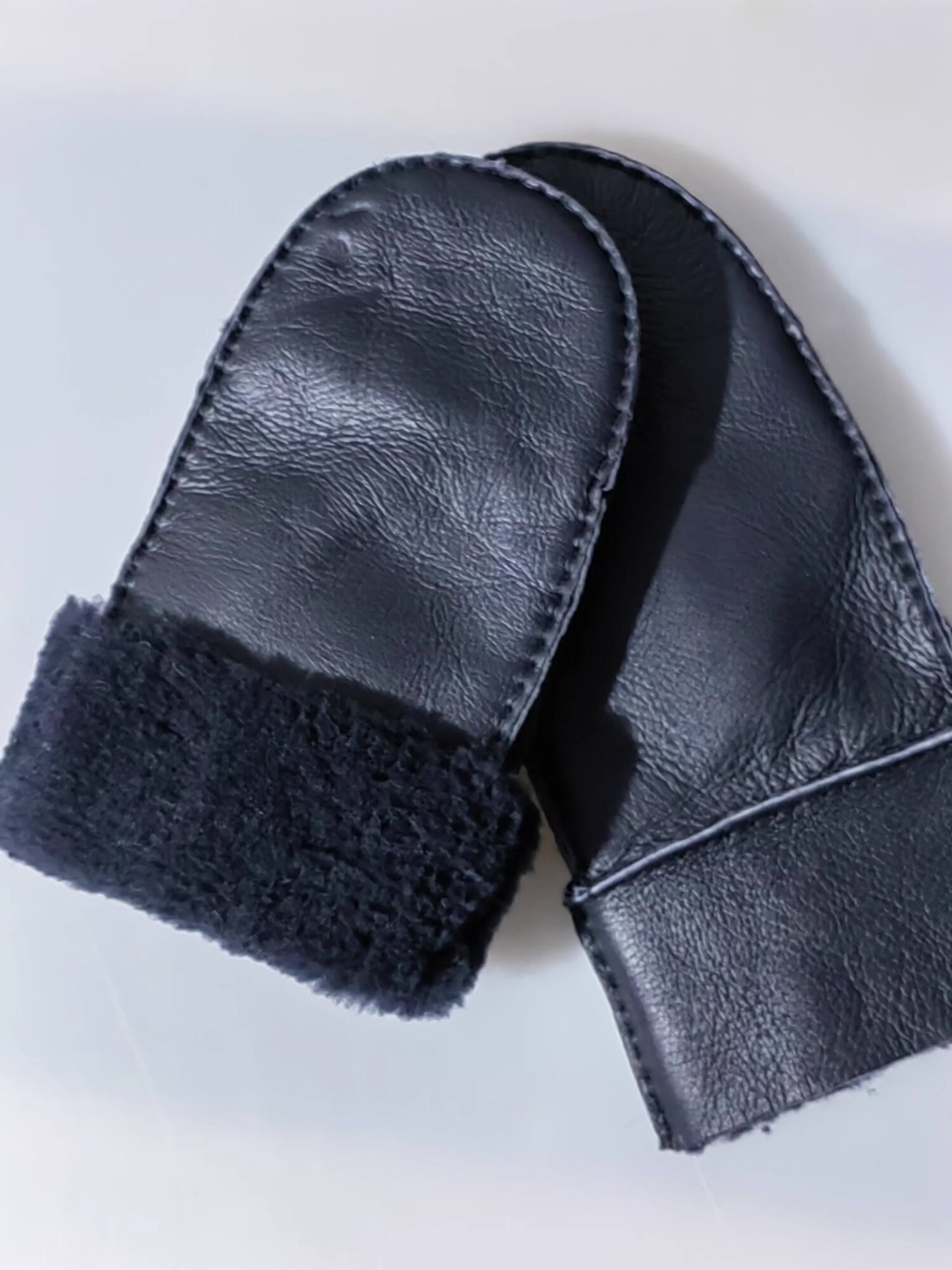 Кожаные мужские перчатки с мехом, navy blue