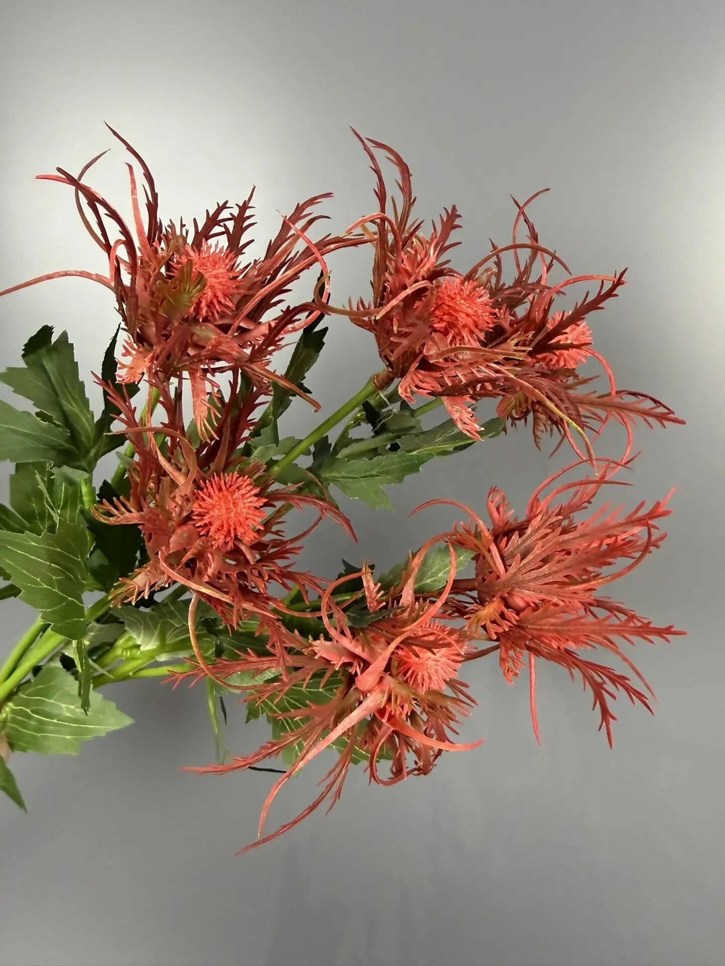 Искусственные цветы премиум для декора и интерьера Чертополох 2 ветки красный 65 см