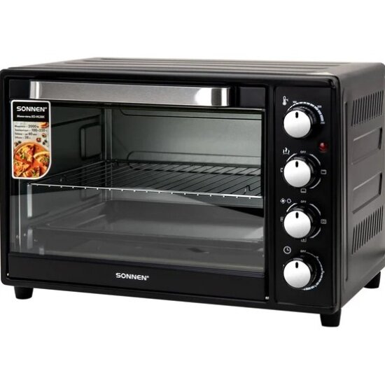 Электрическая мини-печь Sonnen EO-HL38K, 2000 Вт, 38 л, 3 режима нагрева, режим конвекции, таймер, механическое управление, черная, 458306