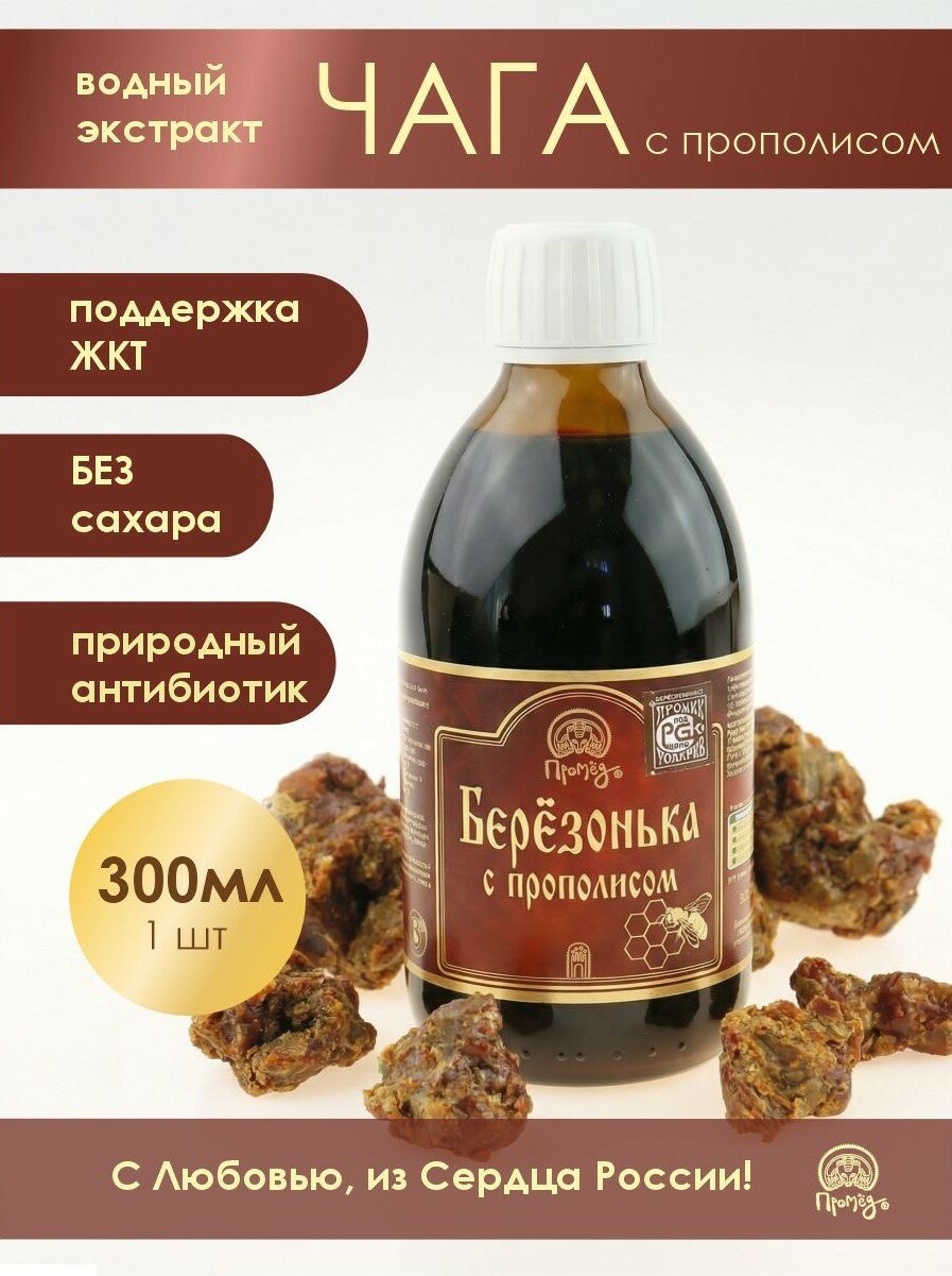 Водный настой чаги "Берёзонька с прополисом" 300 мл