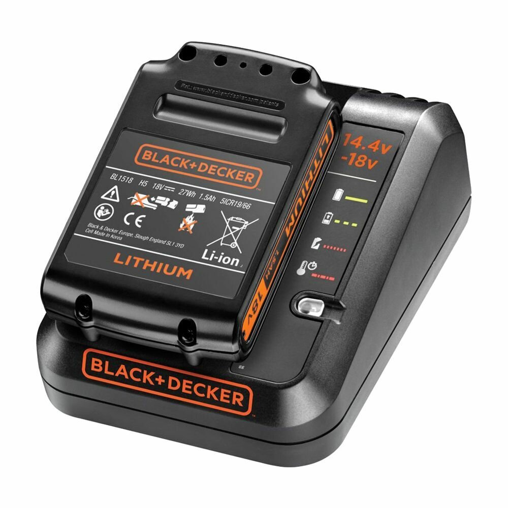 Аккумулятор (18 В, 1.5 Ач, Li-Ion) + быстрое зарядное устройство BLACK+DECKER BDC1A15-QW