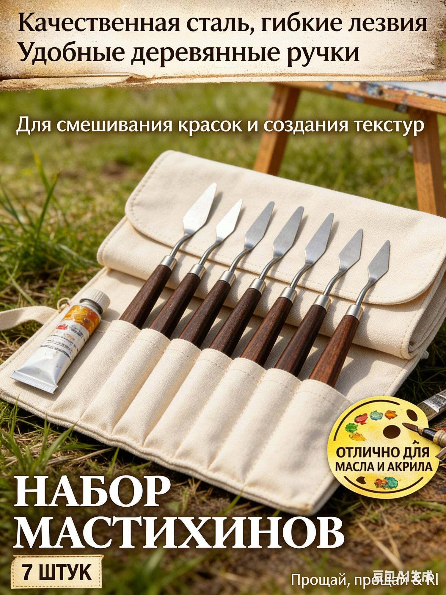 Набор художественных мастихинов, шпатели 7 шт.