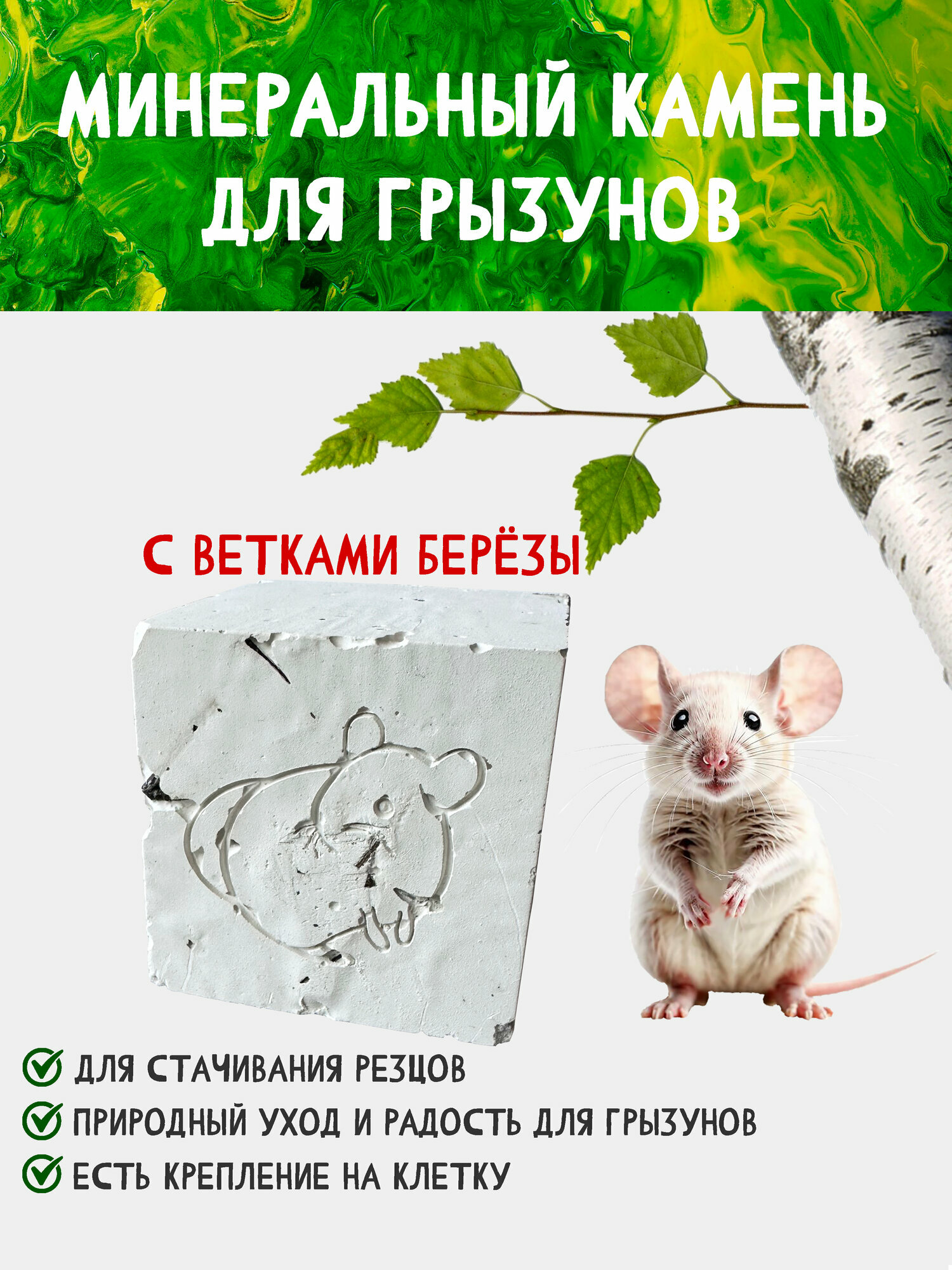 Минеральный камень с ветками берёзы