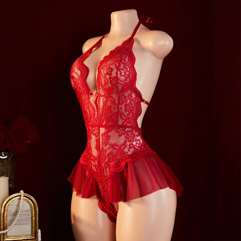 Сексуальное Кружевное Боди-комбинация Для Женщин: Экзотическая Пижама С Глубоким V-образным Вырезом, Вырезами И Открытой Грудью