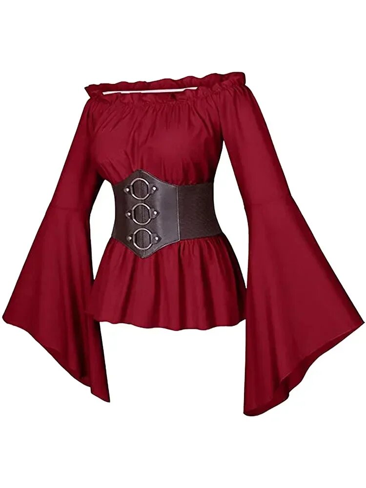 Женская крестьянская блуза эпохи Возрождения Бордовый, XL, Red