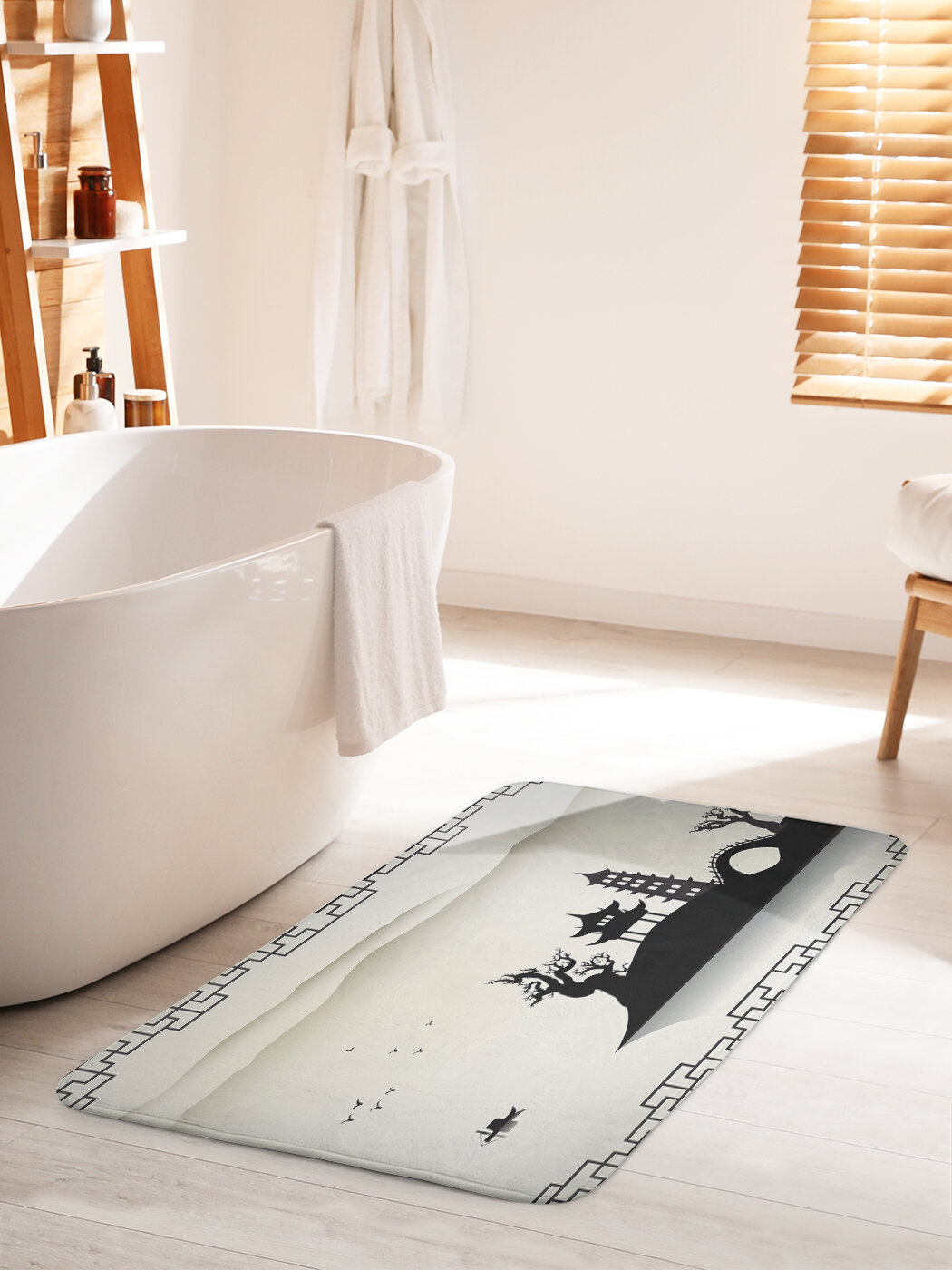 Коврик для ванной комнаты и туалета противоскользящий "Китайская пагода на острове" 60х100 см, JoyArty