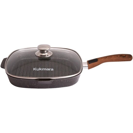 Сковорода-гриль Kukmara "Granit ultra, квадратная 28х28см, со съемн. ручкой, стекл. кр (сгкго282а)