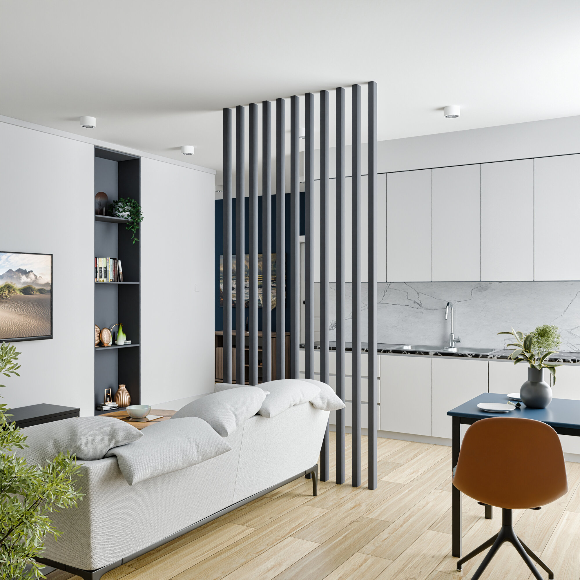 Перегородка из реек для зонирования пространства 1218 мм, Графит, ЛДСП