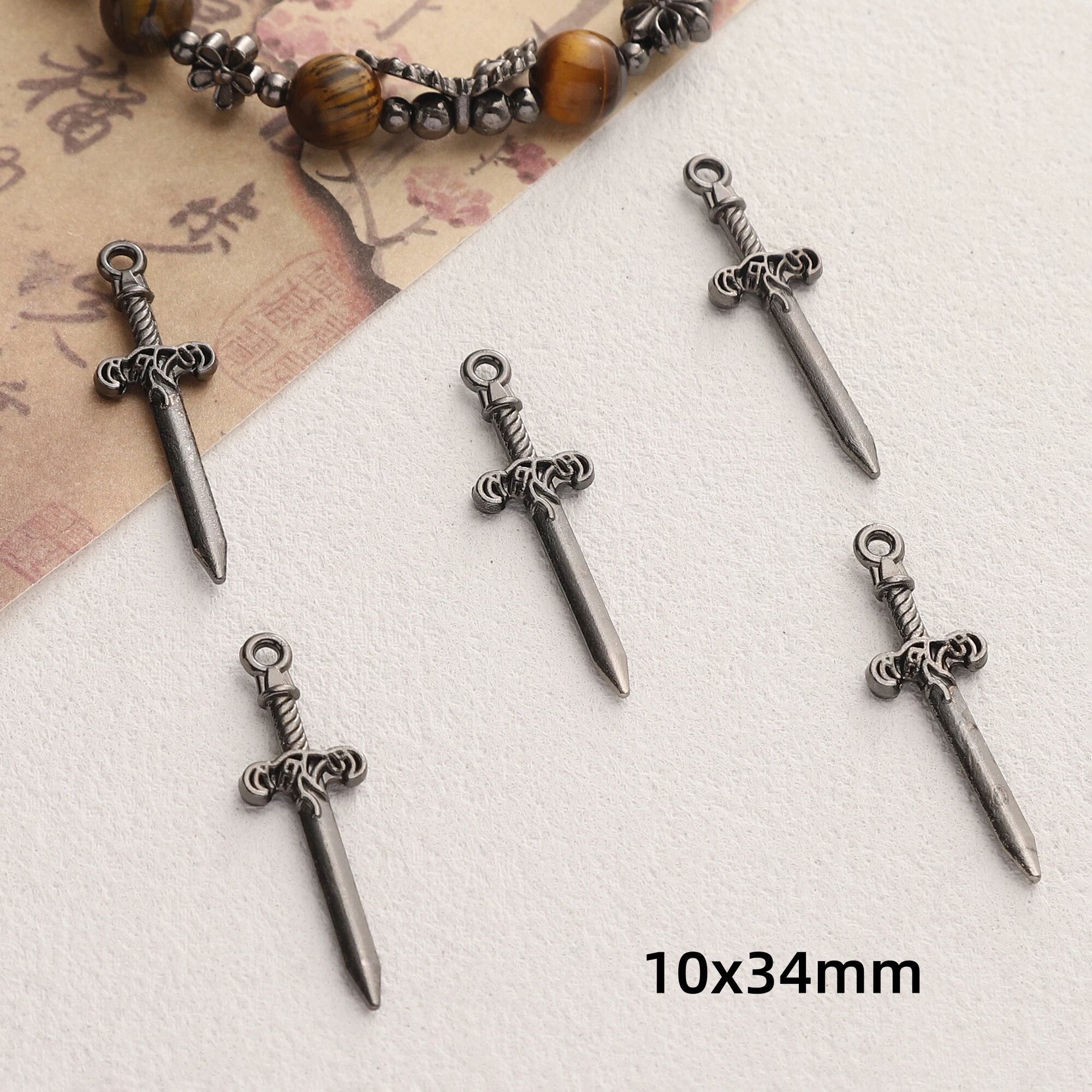 Бронзовые бусины-разделители в виде мечей, 10 шт, 10x34mm