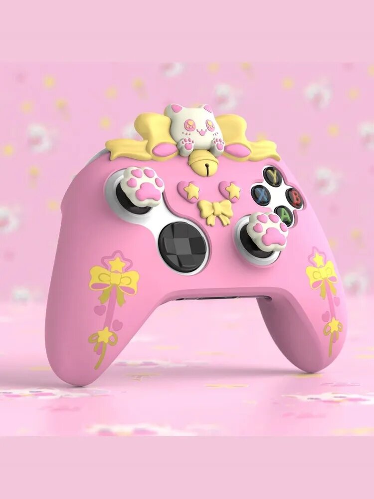 Силиконовый Чехол для Геймпада Xbox Series X/S, Sweetheart Kitty, Противоскользящий, с 6 Колпачками и Наклейками, Розовый