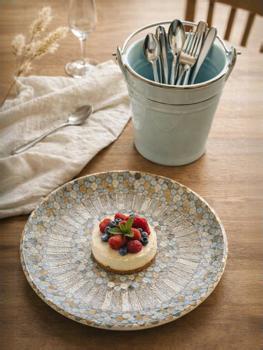 Набор посуды столовой тарелка десертная Мозаик 19 см, ведерко сервировочное (для приборов, снеков) Профессиональный фарфор.