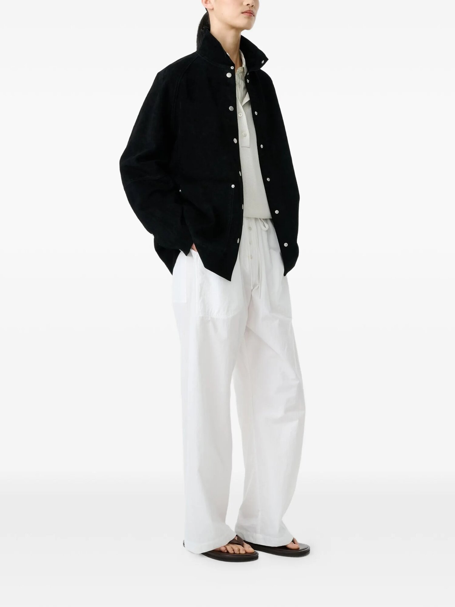 Куртка Studio Nicholson Dash press-stud suede jacket, размер 6, черный — фото 1