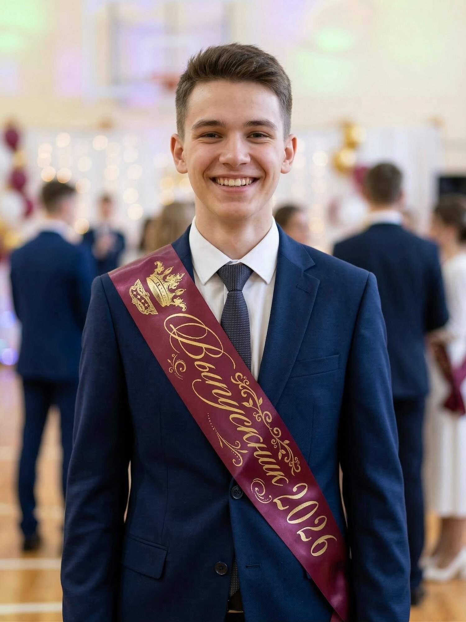 Лента Выпускник 2026 сатин премиум, цвет ленты бордовый, цвет надписи золото, 1 шт