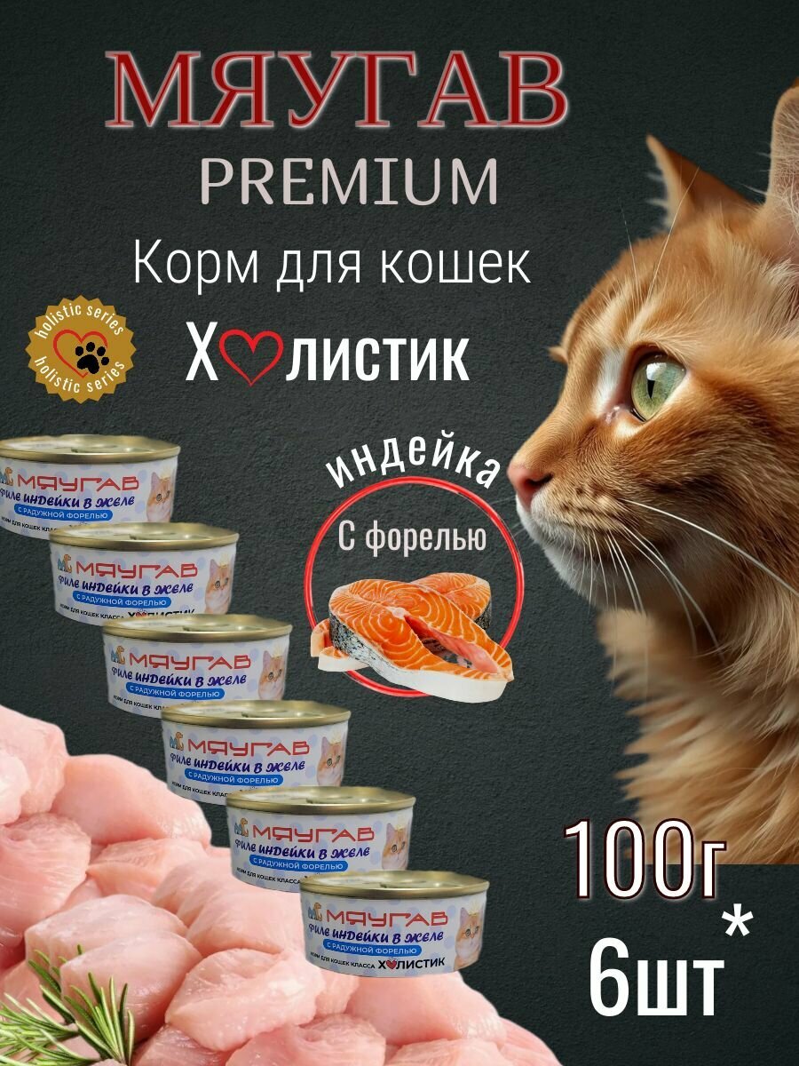 Корм для кошек влажный МяуГав премиальный индейка с форелью