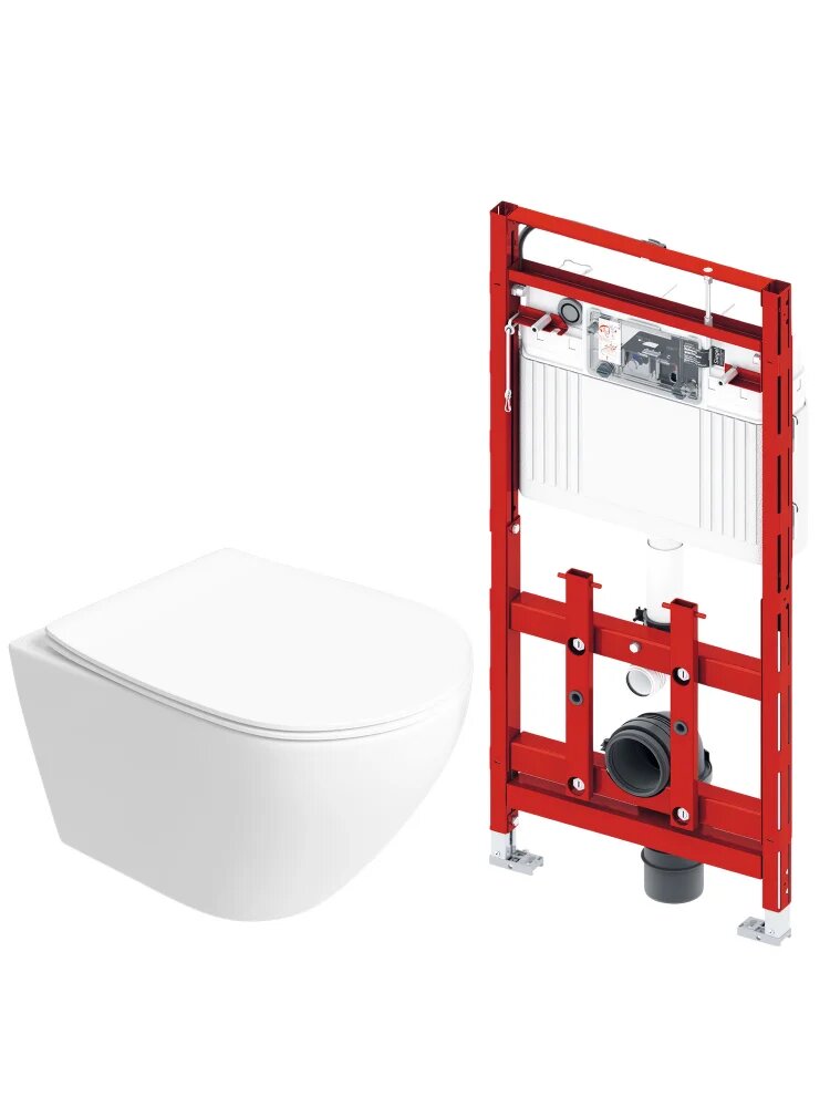 Комплект 3 в 1: Инсталляция TECE Lux 9600200 / Унитаз подвесной STWORKI Кронборг S28401WH безободковый, с микролифтом / Комплект креплений