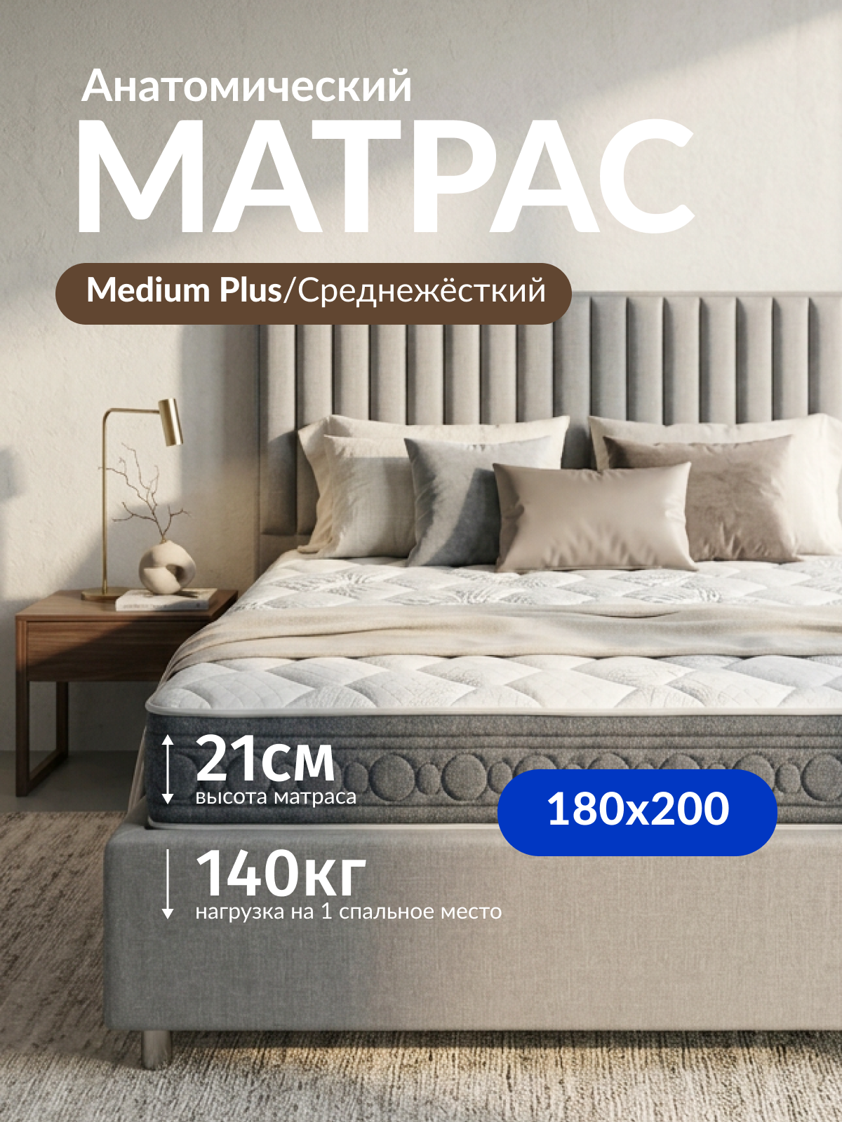 Матрас Strong Оригинал Медиум Плюс 180x200 см, независимый пружинный блок, двуспальный, двусторонний, жесткий