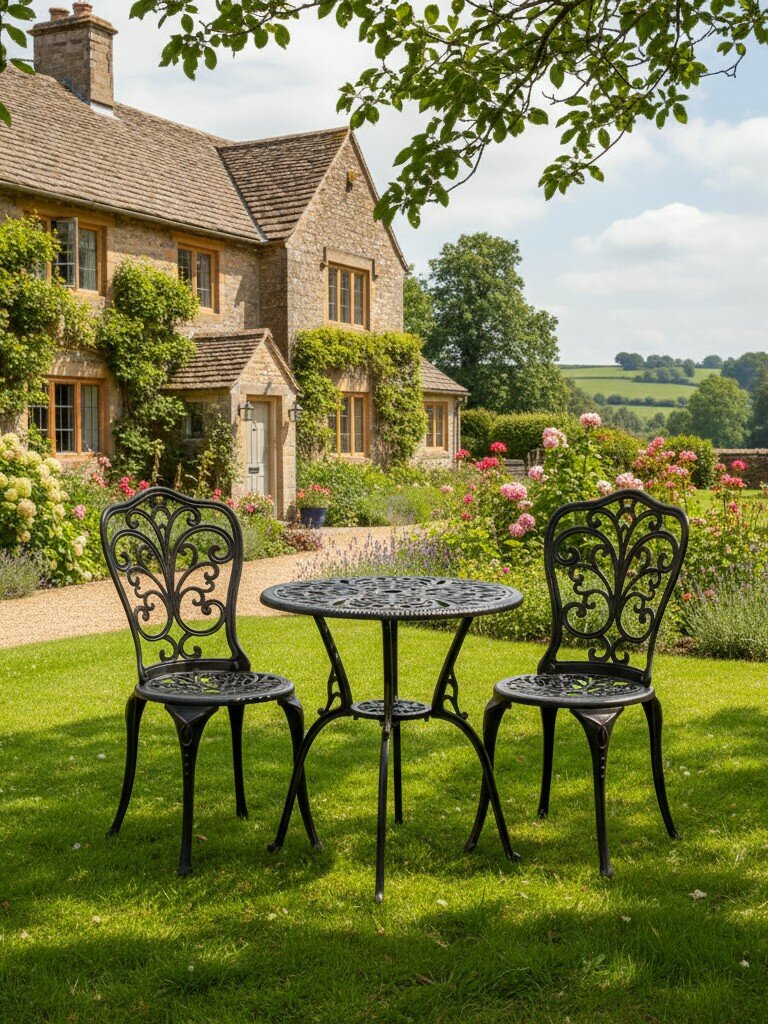 Кованый садовый комплект TetChair: стол и 2 стула, литой алюминий бронза