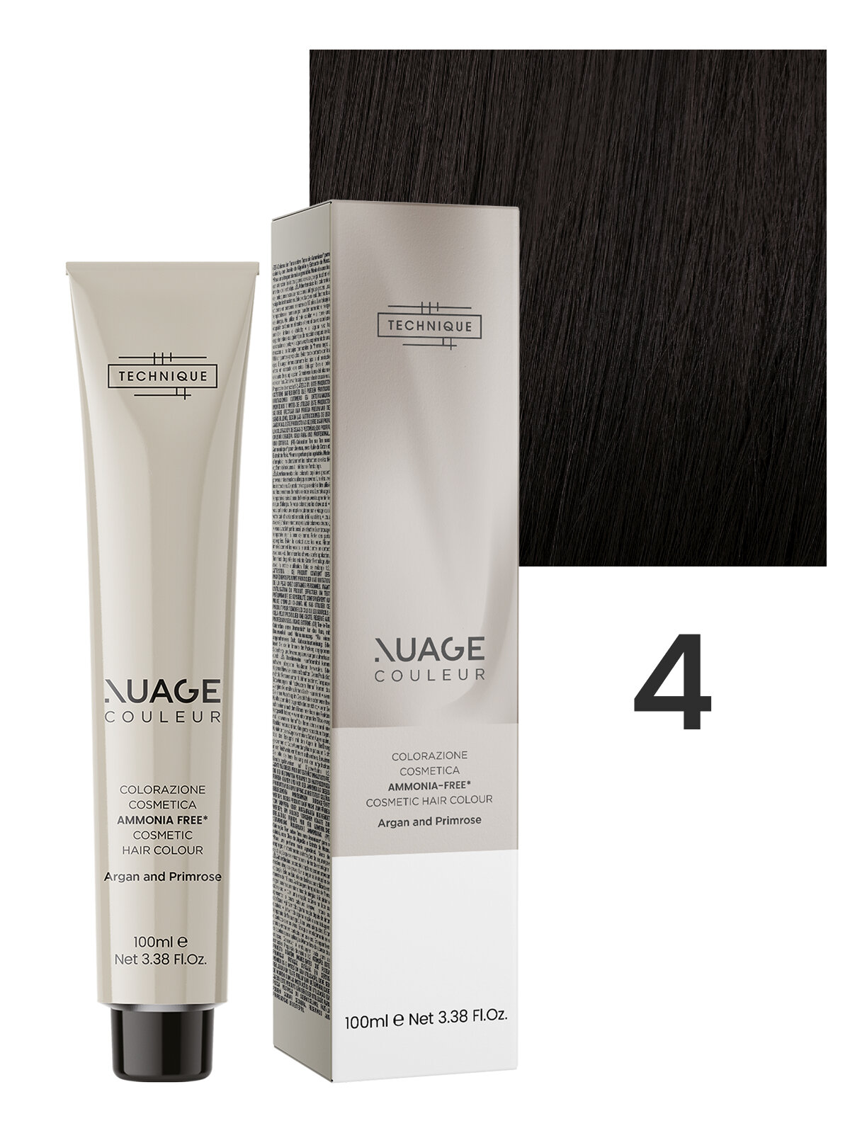 Крем - краска для волос профессиональная без аммиака Technique Nuage Ammonia Free Hair Color Cream 4 Каштановый, 100 мл