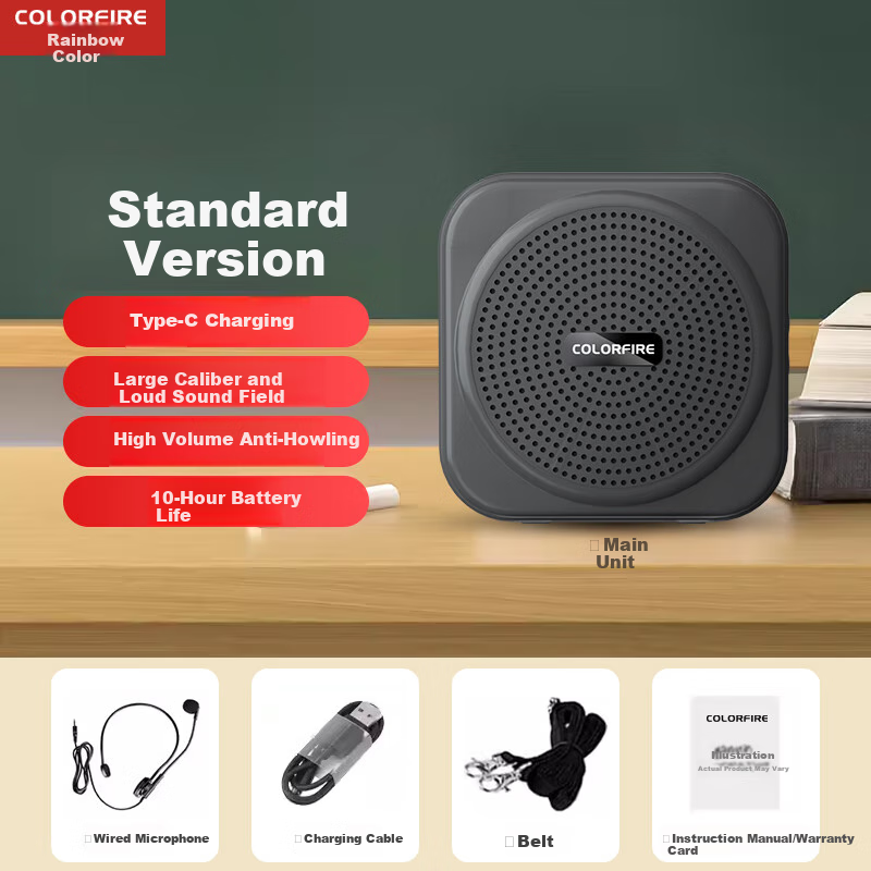 COLORFIRE Портативный мини-динамик Bluetooth 5.3 для лекторов и гидов черный Цвет：Круглый панель компактный портативный