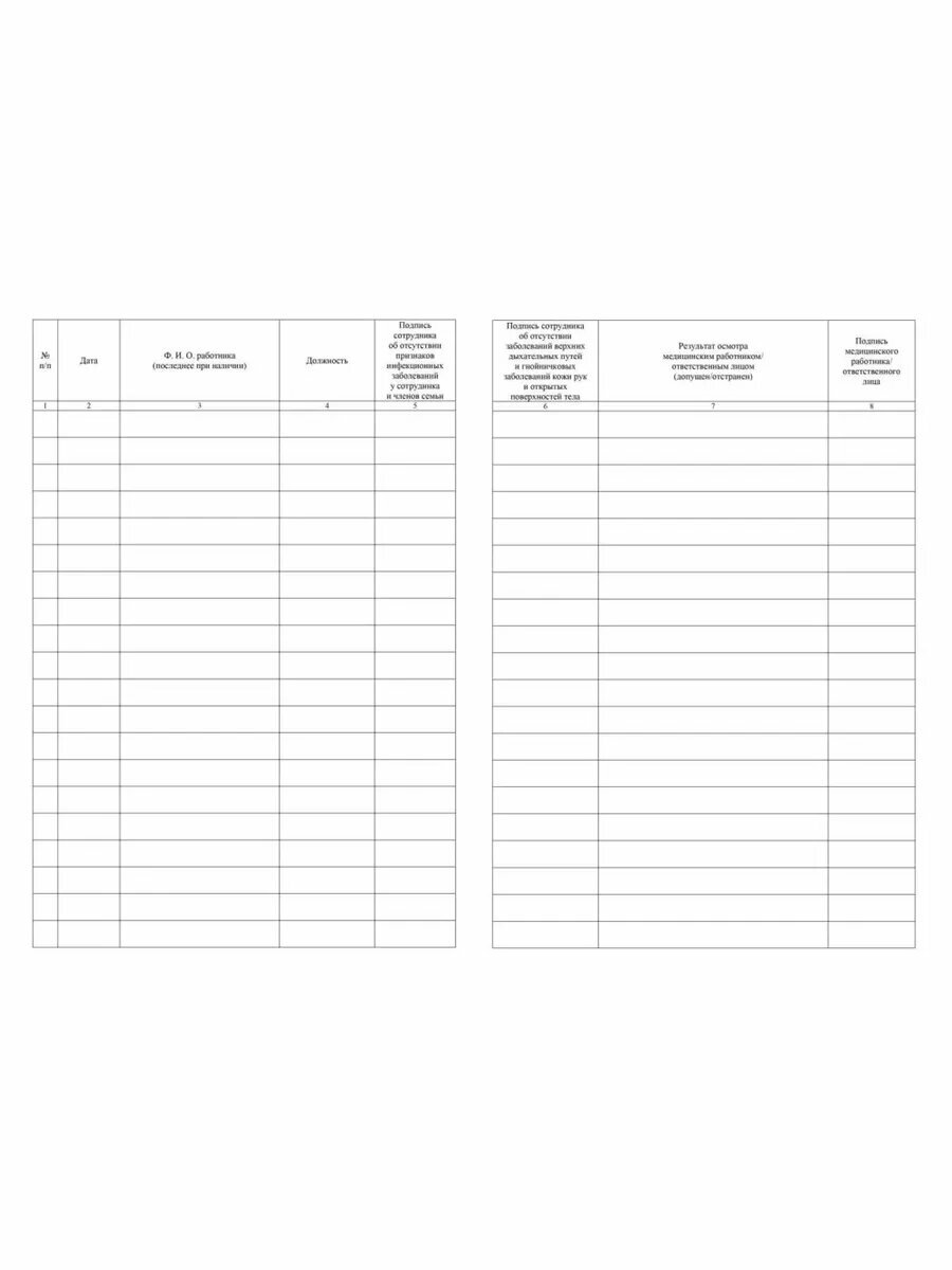 Гигиенический журнал для сотрудников