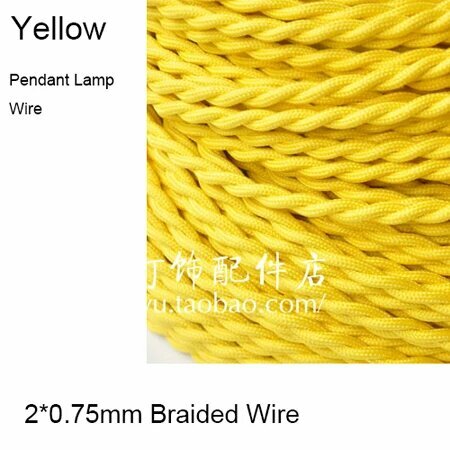 Винтажный тканевый провод 0,75 мм² медный 5/10/20/50 м Yellow, 5m