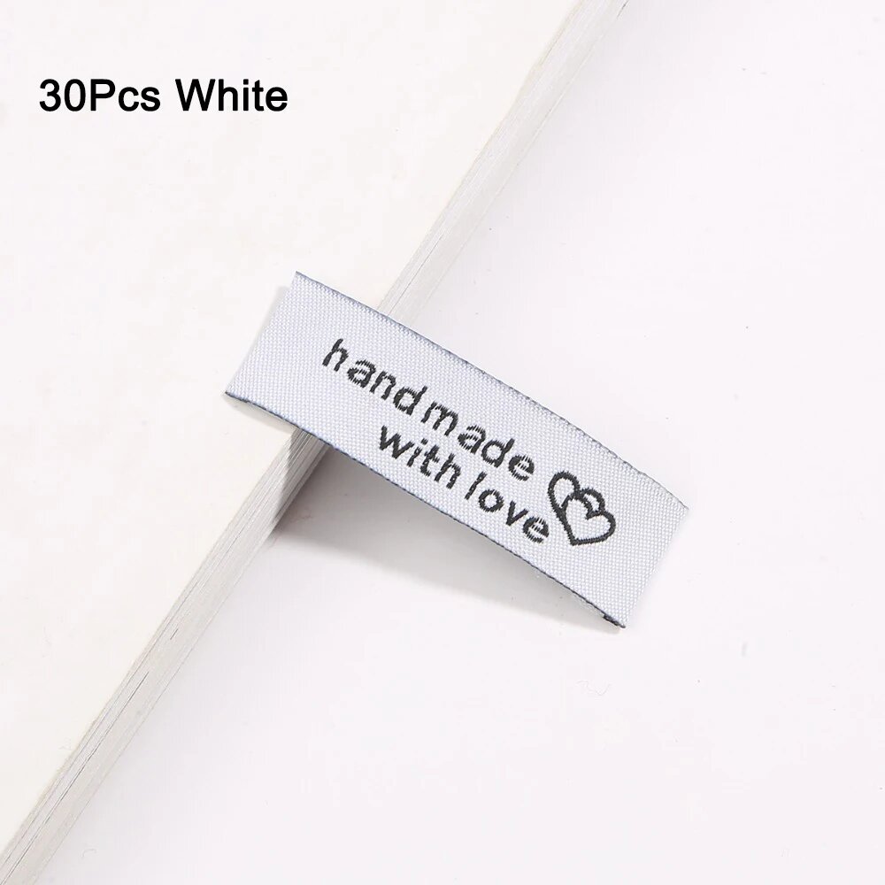 Этикетки тканевые "Handmade with love", белые, 30 шт.