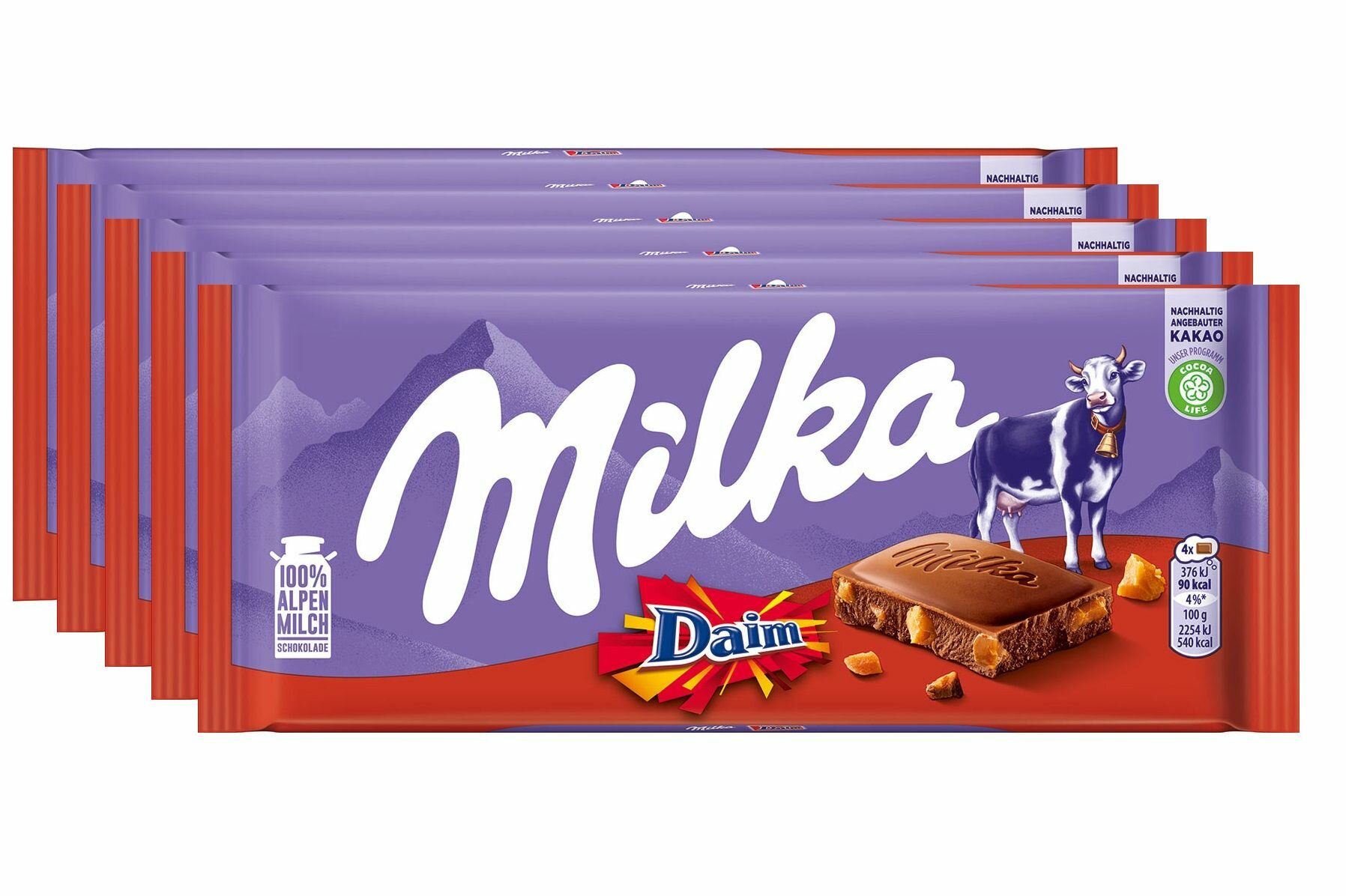 Шоколадная плитка Milka & Daim / Милка Дайм с кусочками миндальной карамели, 5 шт х 100 гр (Германия/Швейцария)