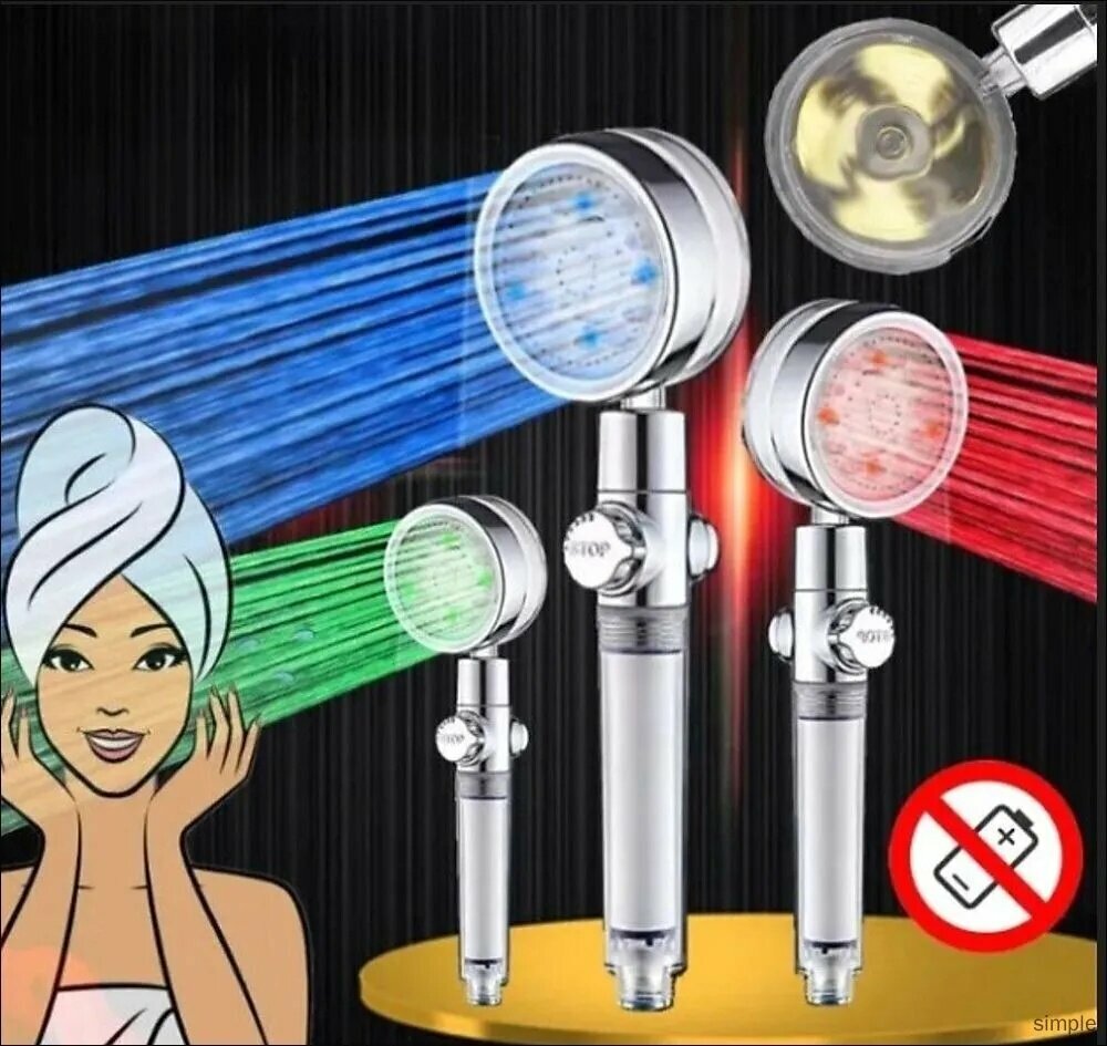 Лейка для душа с подсветкой /вентилятором /термоцвет струи