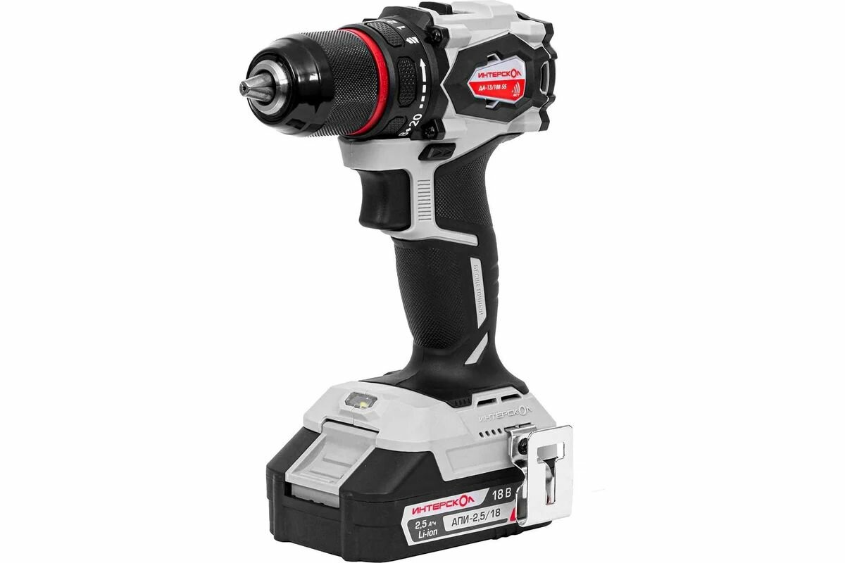 Бесщеточная аккумуляторный дрель-шуруповерт Интерскол ДА-13/18В 55 Li-ion АПИ (кейс, 2 аккум. 2,5Ач, ЗУ) 952.2.2.70