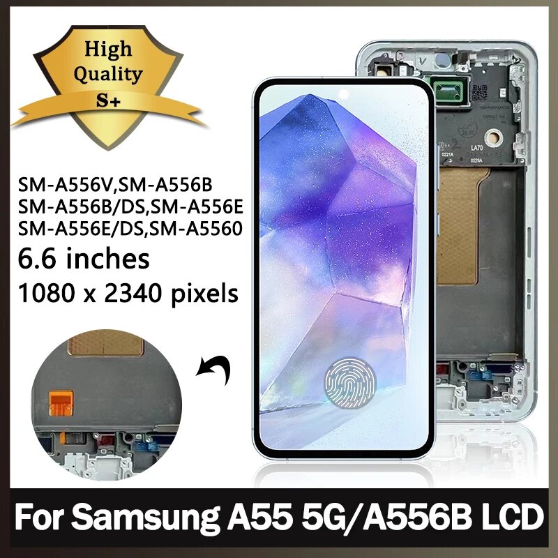 6,6-дюймовый AMOLED для Samsung A55 5G ЖК-дисплей с цифровым преобразователем сенсорного экрана для Samsung A556B A556B/DS SM-A556E SM-A556E/DS ЖК-дисплей с рамкой