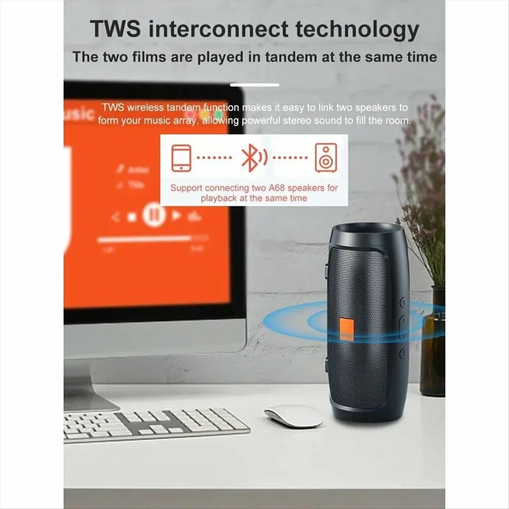 Bluetooth-колонка, стереодинамики, портативная, для улицы, с поддержкой TF-чипов, USB-подключения, FM-радио (черная)