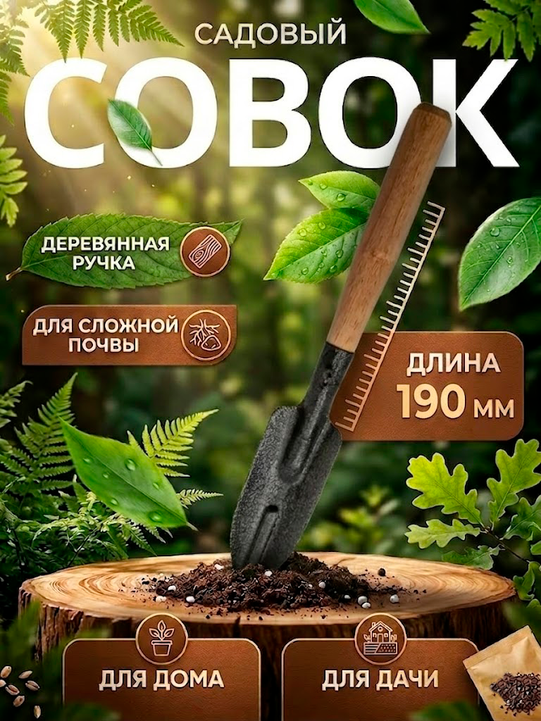 Совок посадочный ручной садовый металлический СП-4 (деревянная ручка, п/п) / инвентарь для сада и огорода