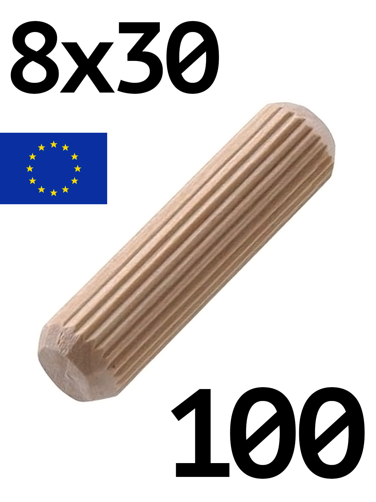Шкант 8х30 мм мебельный деревянный (бук), 100 шт, калиброванный