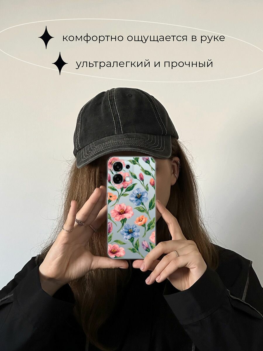 Чехол на Oppo A6 Pro / Оппо A6 Про с принтом Акварельные цветы и бутоны, прозрачный — фото 1