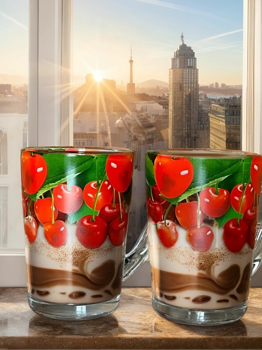 Кружка для чая большая 300мл вишня - 2шт