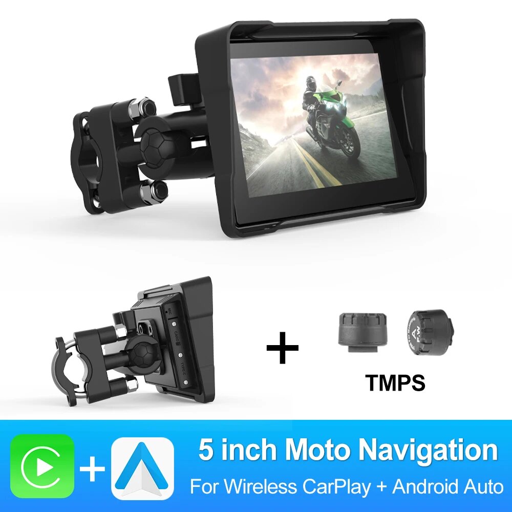 5-дюймовая мото-навигация Carplay + Android Auto TMPS