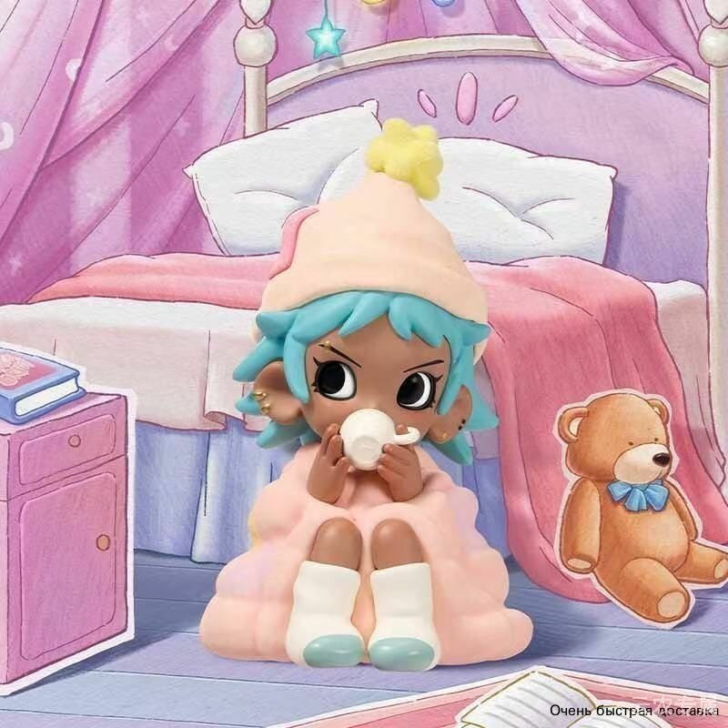 Эксклюзивная коллекционная фигурка Lil Peach от POP MART из серии Riot Sleepover представлена в слепом боксе