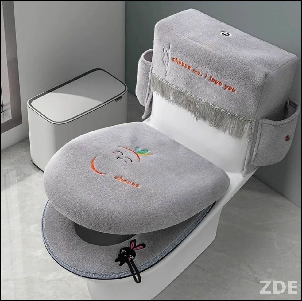 Комплект мягкого чехла на унитаз 3в1, теплое сидение на стульчак на молнии, накладка крышки унитаза, накладка на бачок.