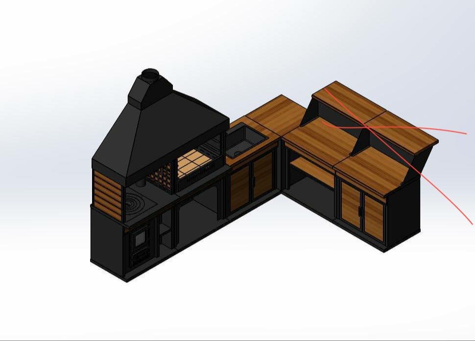 Печь под казан и барбекю под единой вытяжкой, стол мойка. газовый модуль