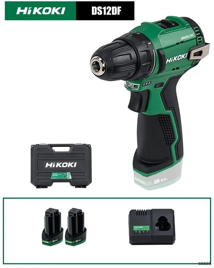 Набор HiKOKI DS12DF аккумуляторный шуруповерт с кейсом и двумя аккумуляторами, 12V зеленый