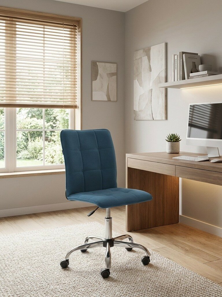 Кресло компьютерное TetChair синее, велюр, без подлокотников, максимальная нагрузка 100 кг