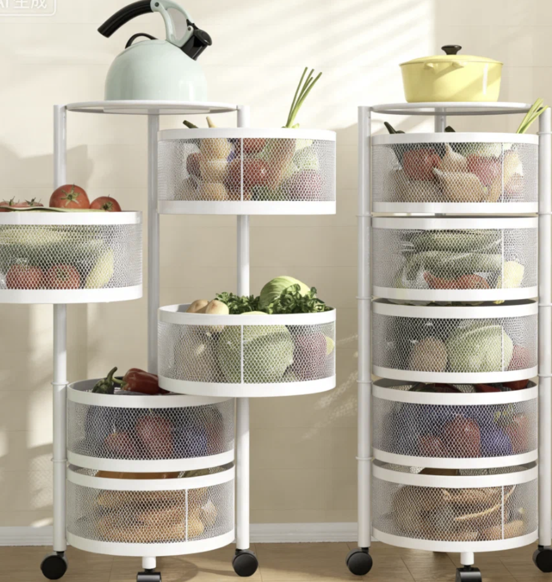 Бытовой вращающийся пятислойный стеллаж для хранения большой емкости, высота 90 см, углеродистая сталь белого цвета